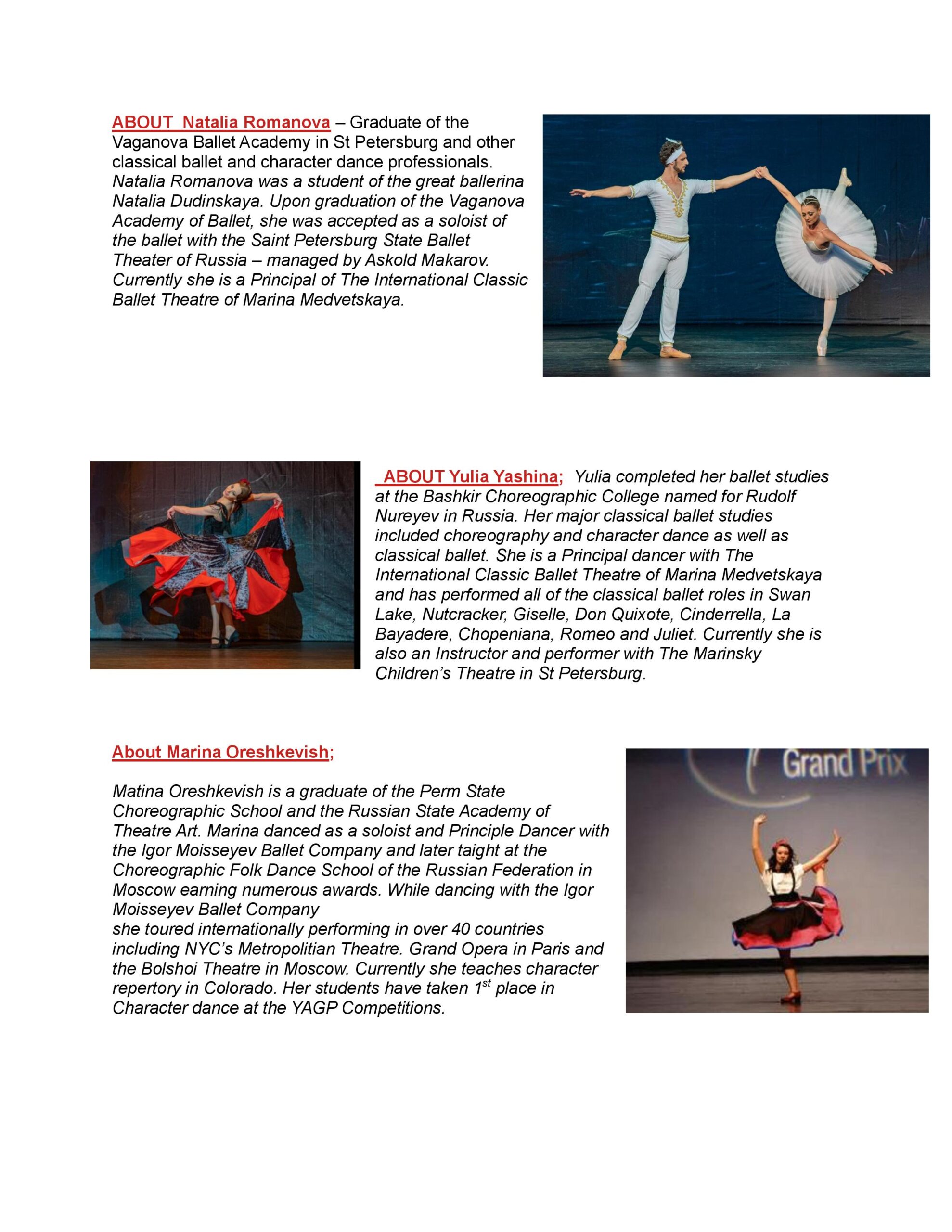 Summer Instructors – PACE Ballet – My Performing Arts